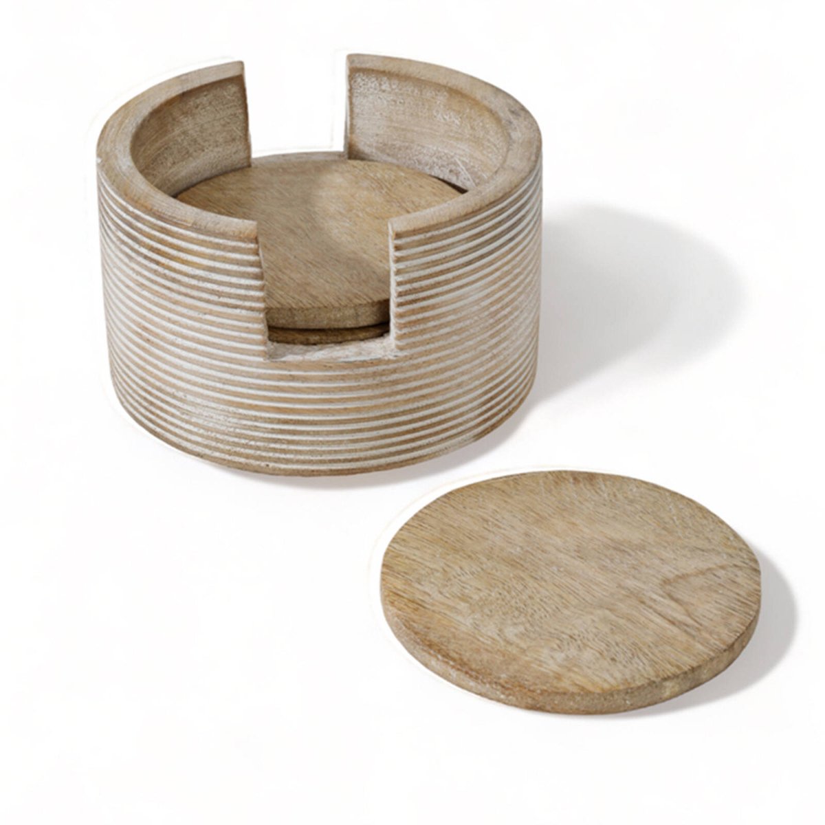 4pc Maine & Crawford Cyrus Wood 13cm Coaster w/ Holder - Natural ...
