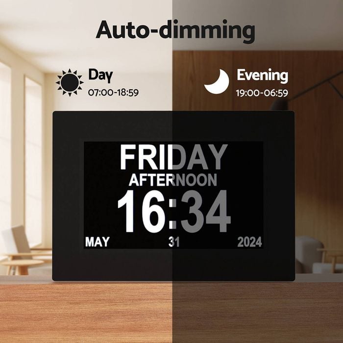 Artiss 8" Digital Day Clock Calendar Alarm Black - Bunnings Australia