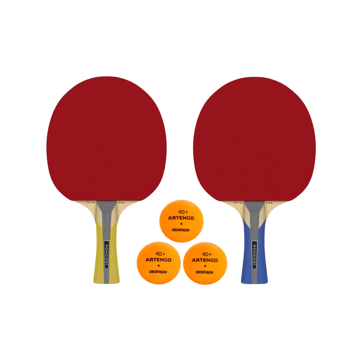 Set of 2 TTR 100 All-Round Table Tennis Bats 3* and TTB 100 40+ Balls ...