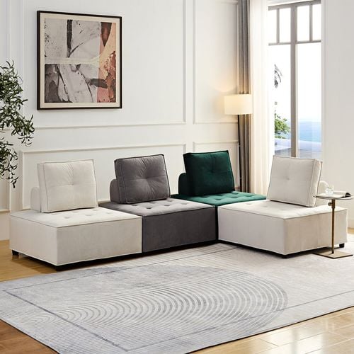 Foret 3pc Armless Seat Modular Extension Lounge Couch Velvet Sofa Light ...