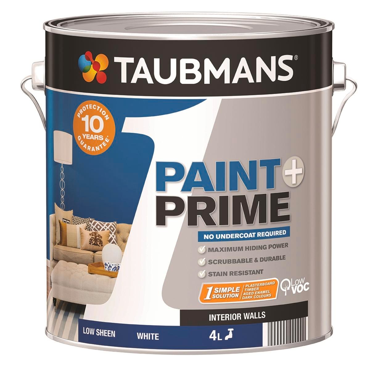 Taubmans 4L White Low Sheen 1 Paint And Prime Interior Paint - 4L ...