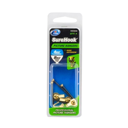 Zenith SureHook Picture Hanger 4-8kg Brass Plated 4pk - Bunnings New ...