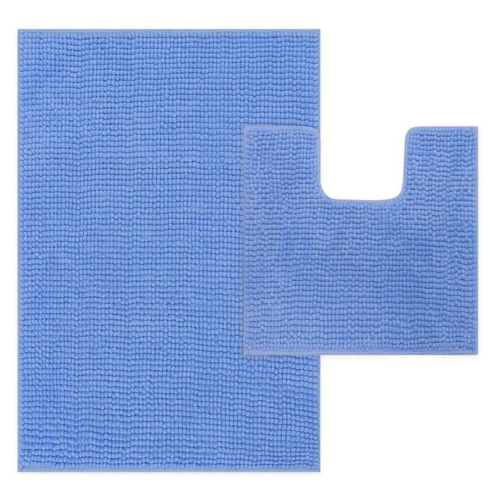 LINENOVA 2 Pcs Bathroom Mat + Toilet Root Mat Set - Blue Suede ...