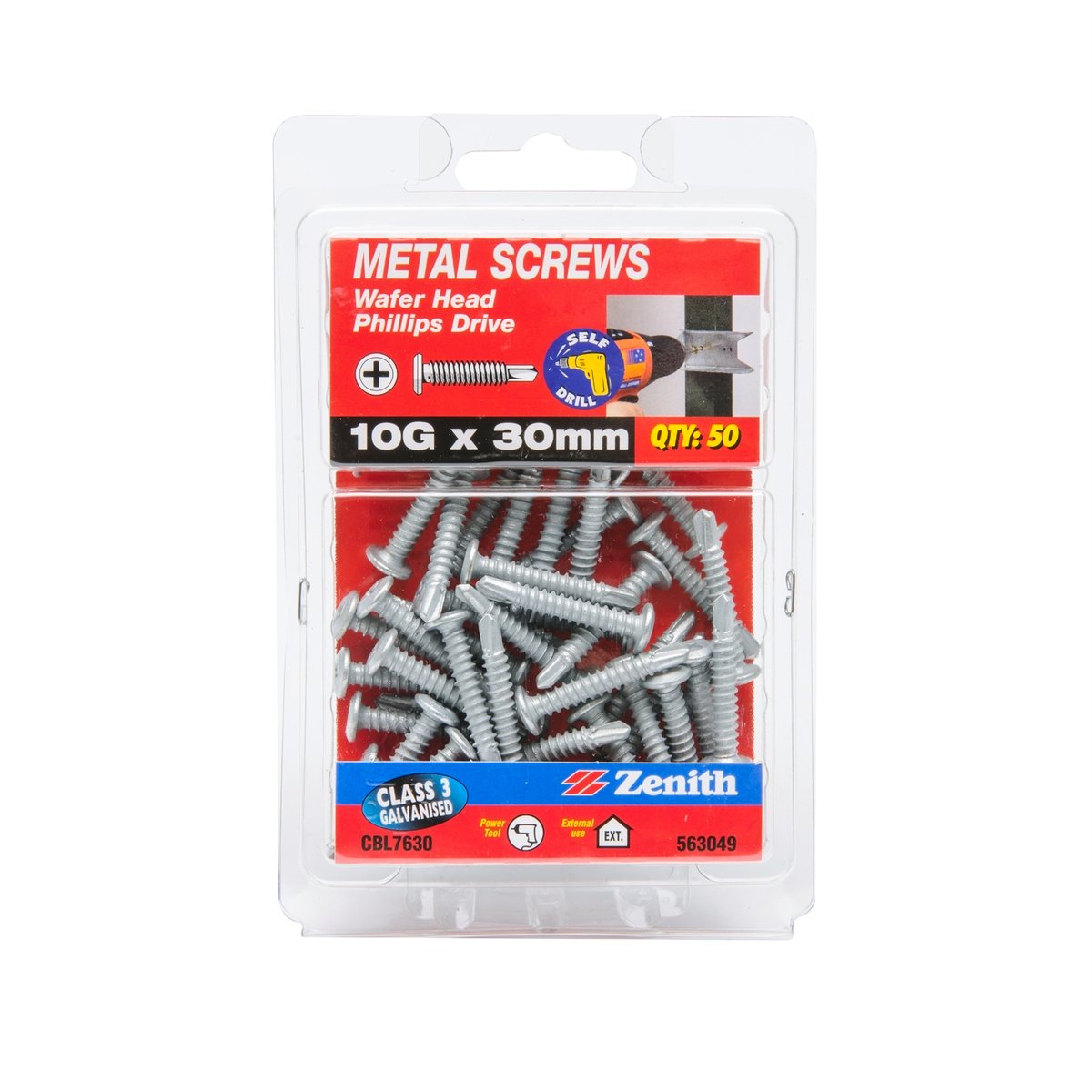 Zenith 10G x 30mm Galvanised Wafer Head Metal Screws - 50 Pack ...