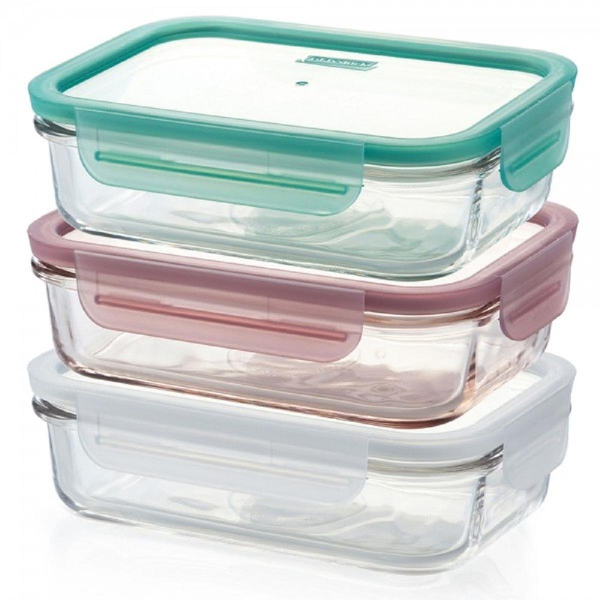 Glasslock 3 Piece Rectangle Food Container Set With Lids 710ml ...