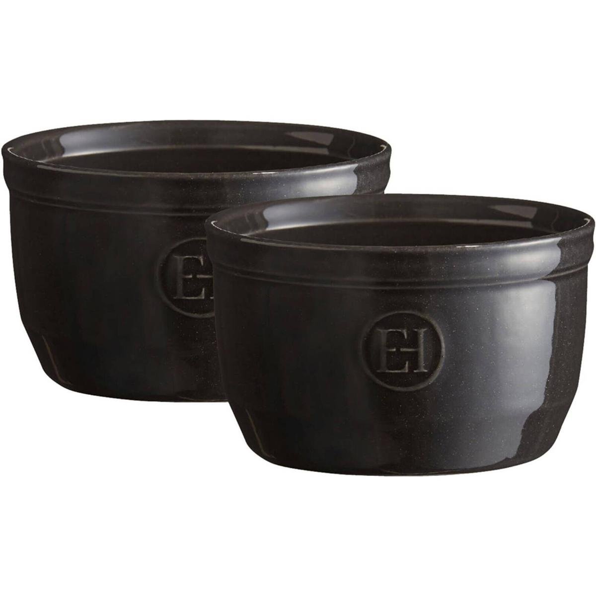 2pc Emile Henry 10cm Ceramic Ramekin Set Dessert Dish Charcoal ...