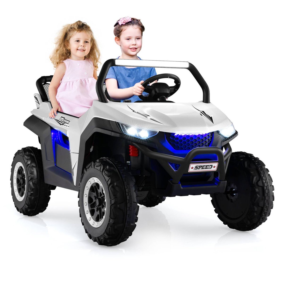 Costway 2-Seater Kids Ride on UTC Car with Lights and Music White ...