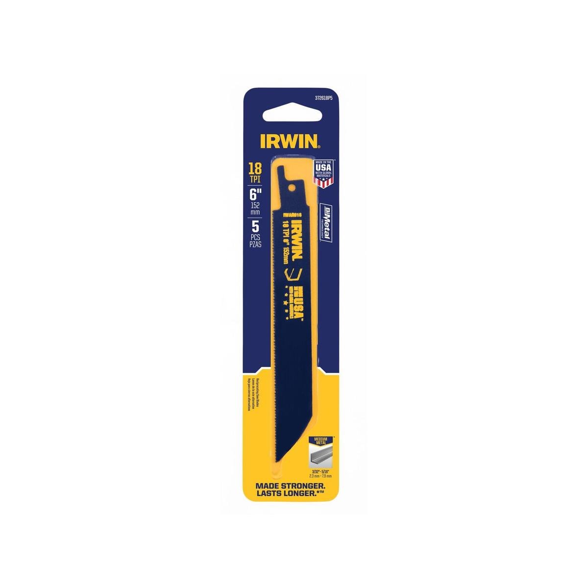 Irwin 6" 18TPI Bi-Metal Medium Metal Cutting Reciprocating Saw Blade ...