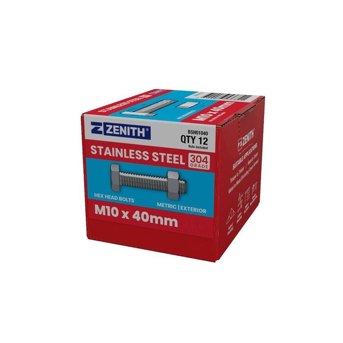 ZENITH M10 x 40mm Stainless Steel 304 Grade Hex Head Bolts And Nuts ...