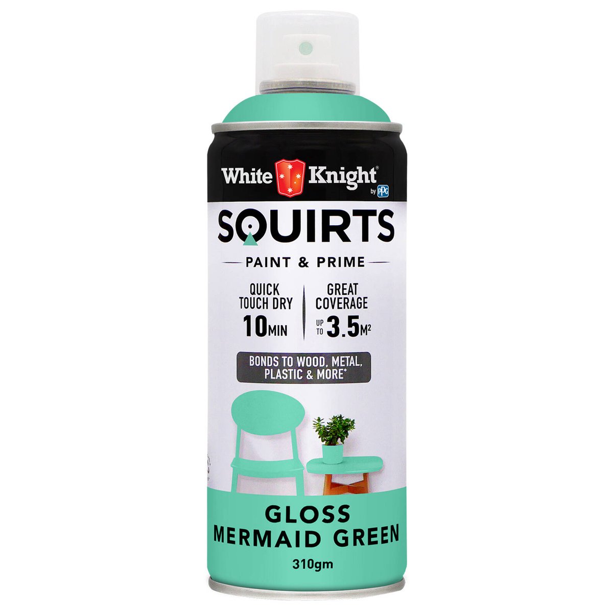 White Knight 310g Mermaid Green Gloss Squirts Spray Paint - Bunnings ...