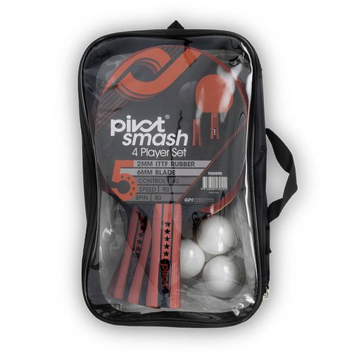 Pivot Smash 5 Star 4 Player Table Tennis Set w/ 4 Bats/3 Balls ...