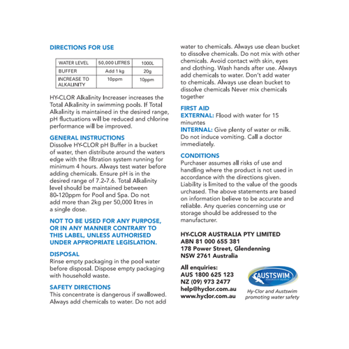 Hy-Clor 4kg Alkalinity Increaser pH Buffer - Soft Pack - Bunnings Australia