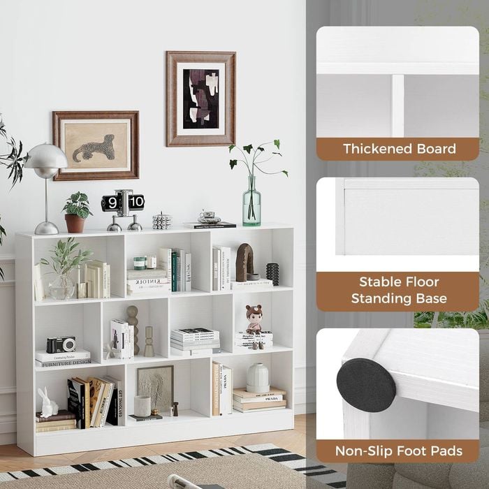 Costway 3-Tier Bookshelf 10-Cube Open Storage Wooden Display Shelf ...