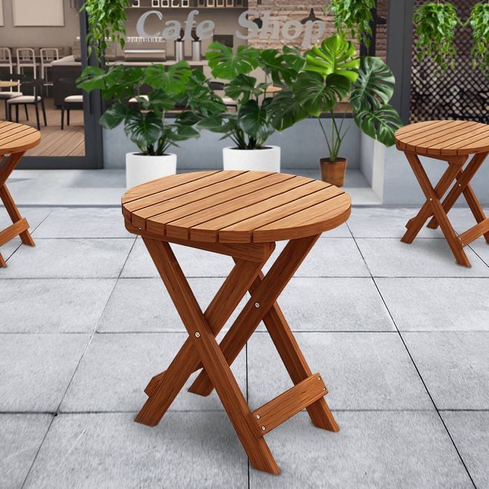 Lauft Brown Folding Table Bamboo Wood Round Foldable Table Patio Picnic Outdoor Table Bunnings Australia