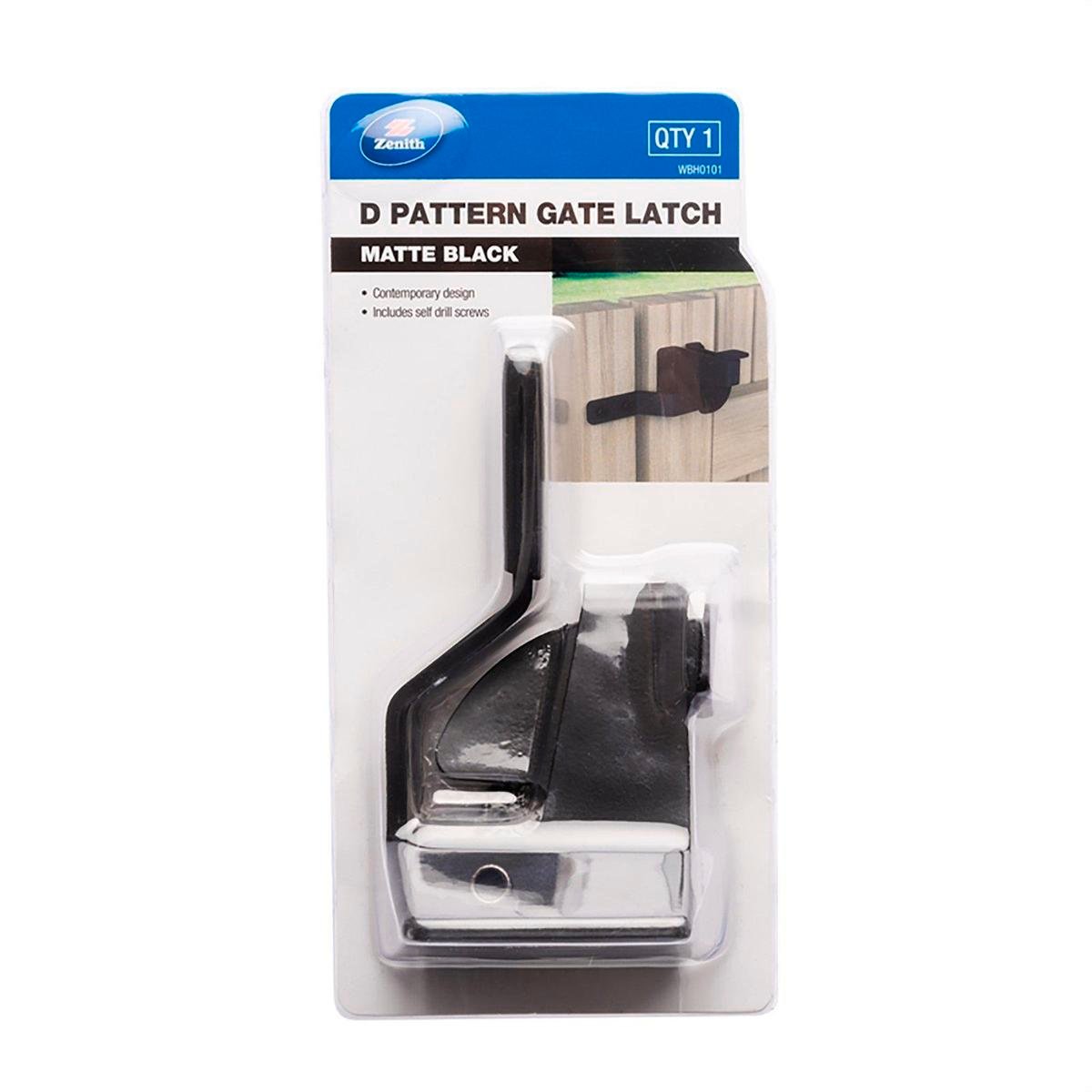 Zenith Matte Black D Pattern Gate Latch - Bunnings New Zealand