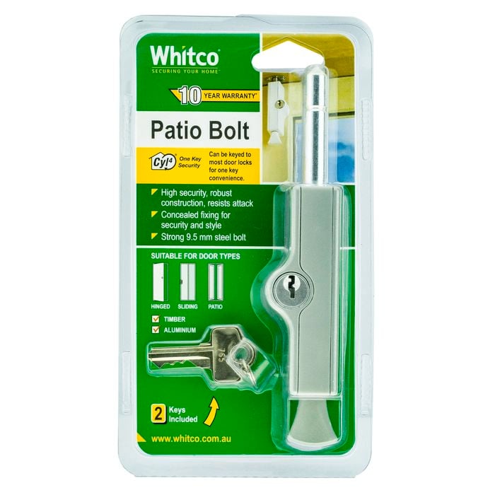 Whitco Silver CYL4 Patio Bolt - Bunnings Australia