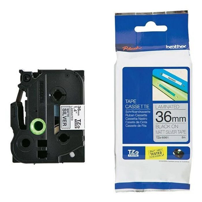 Brother 36mm Black on Silver MATT TZE Tape - Bunnings Australia