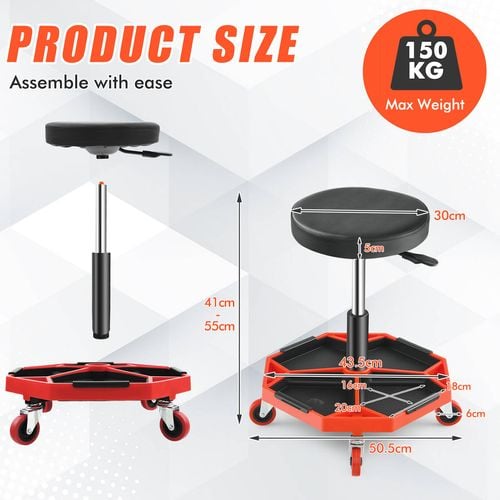 Costway Pneumatic Rolling Mechanic Stool Adjustable Workshop Creeper ...