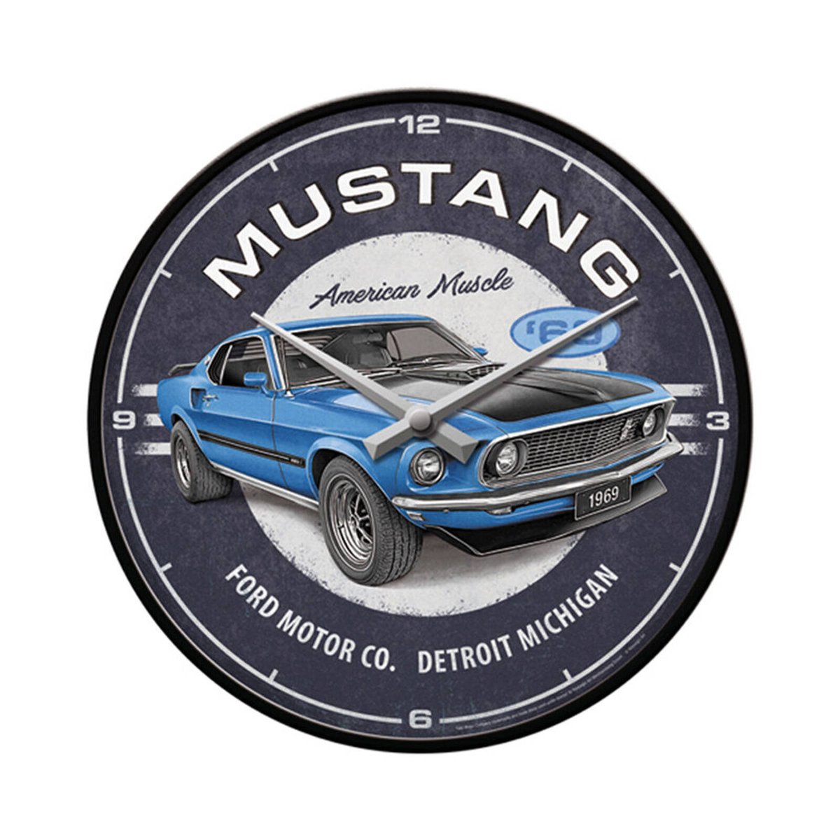 Nostalgic-Art Metal Wall Clock Ford Mustang 1969 Mach 1 30cm - Blue ...