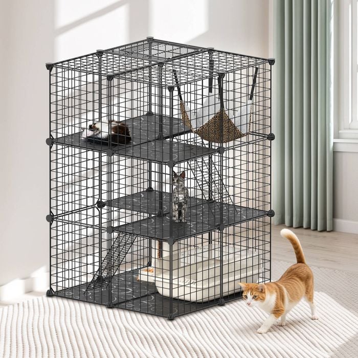 Advwin Cat Cage 3 Tier DIY Pet Crate Cat Villa Cat Enclosure - Bunnings ...