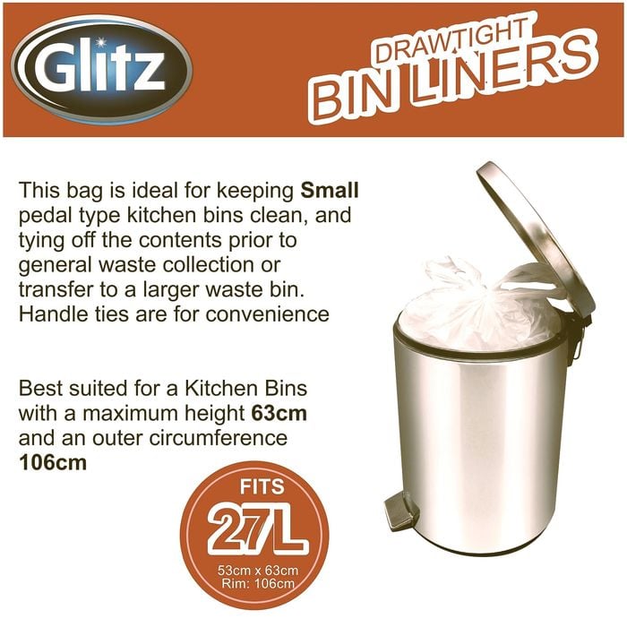 Glitz 27L Pull Tie Kitchen Garbage Bags - 30 Pack - Bunnings New Zealand