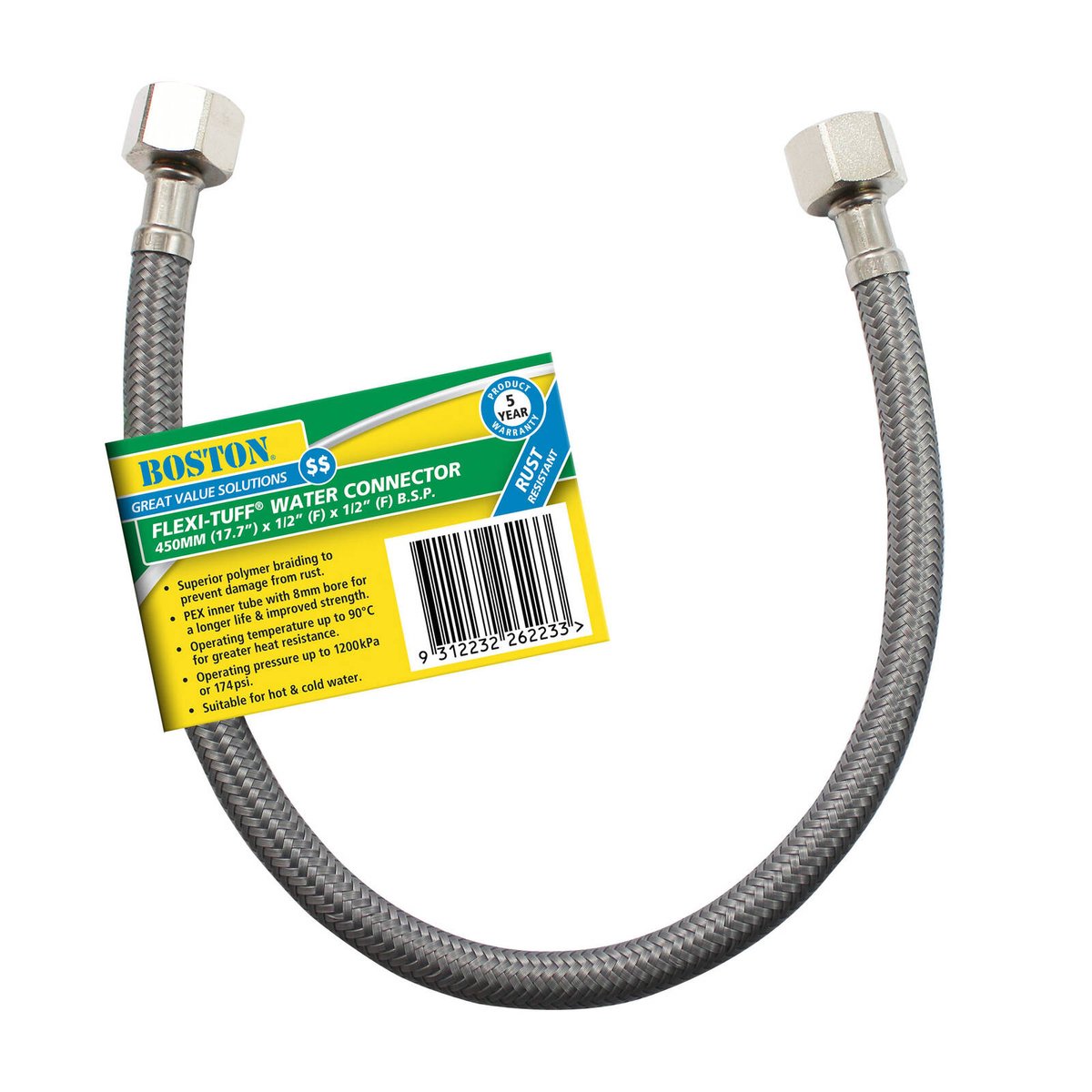BOSTON 450mm Polymer Braided FLEXI-TUFF Water Connector - Bunnings New ...