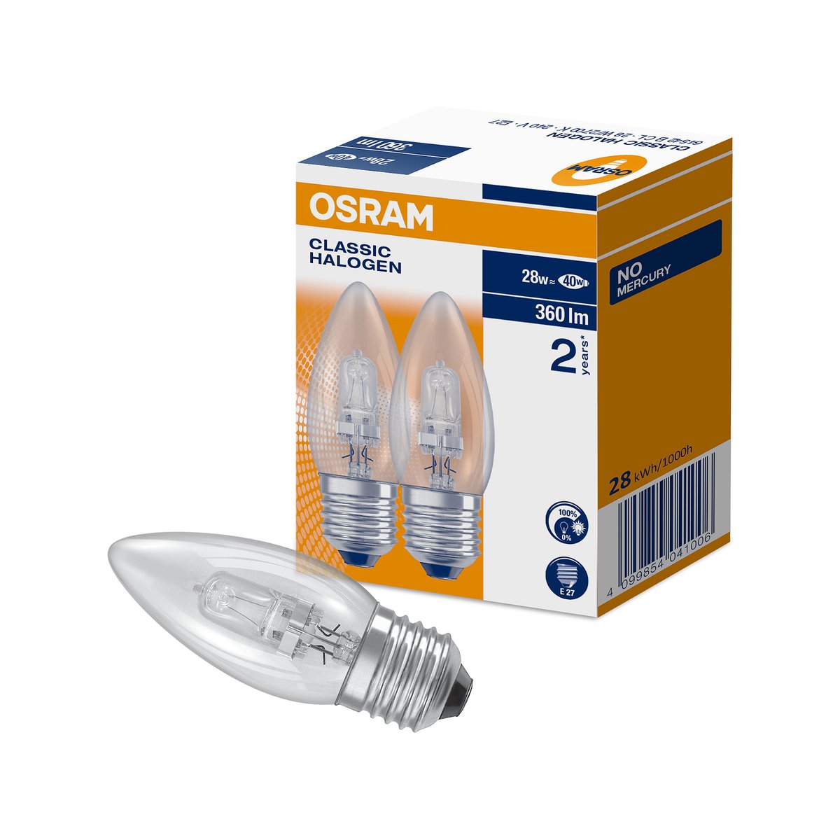 Osram Halogen Candle ES 360lm Clear 28W Light Globe - 2 Pack - Bunnings ...