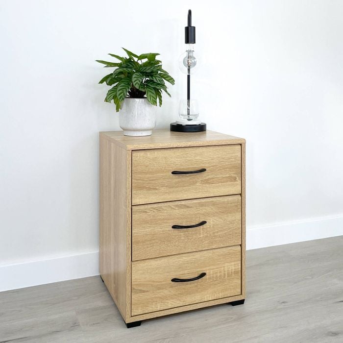 Practa Bedside Table Bundle - 3 Drawers - Oak - Bunnings Australia