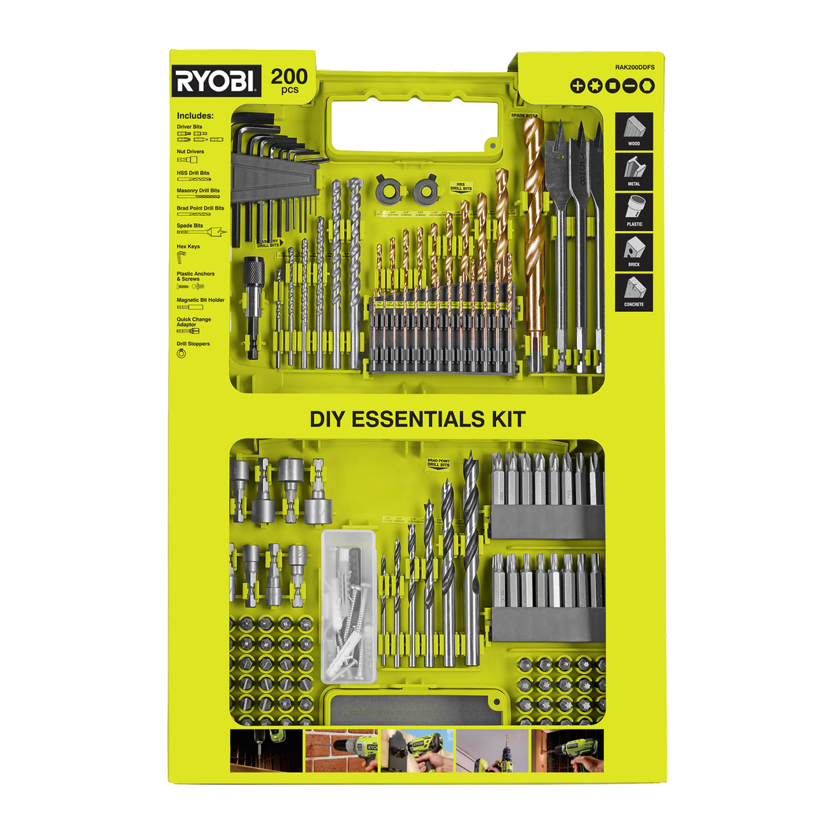 Ryobi 200 Piece DIY Essentials Kit - Bunnings Australia