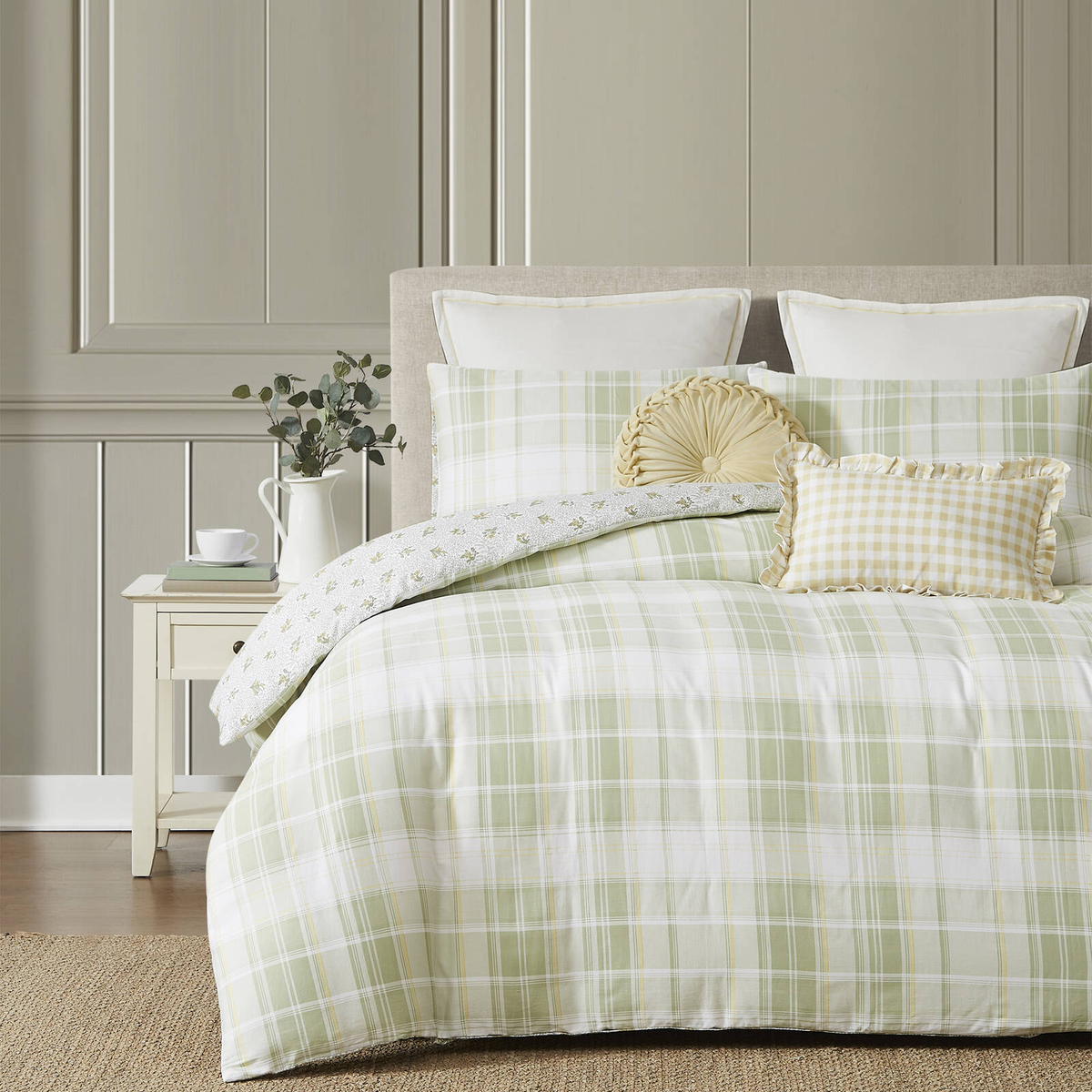 Laura Ashley Balcombe Check Sage Green Quilt Cover King Bed - Bunnings ...
