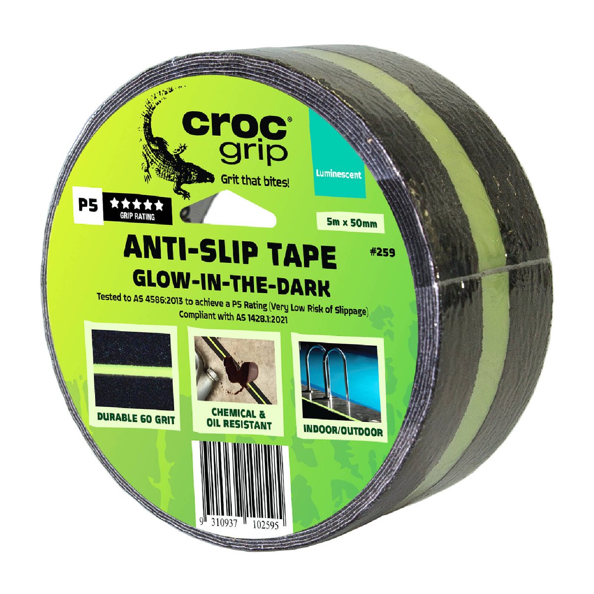 Croc Grip 5m x 50mm Glow-In-The-Dark Anti-Slip Tape - Bunnings Australia