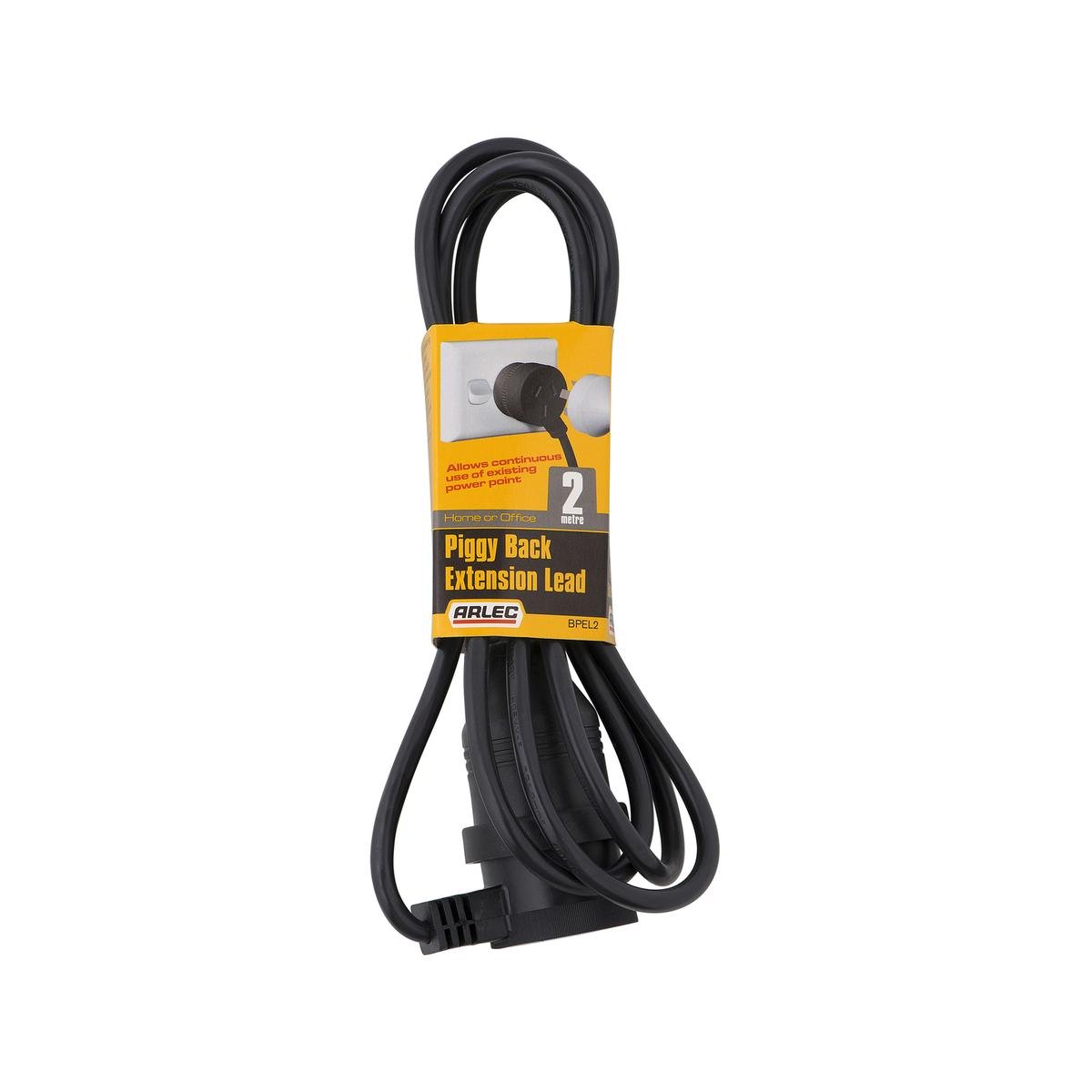 Arlec 2m Black Piggyback Extension Lead - 2m - Bunnings Australia