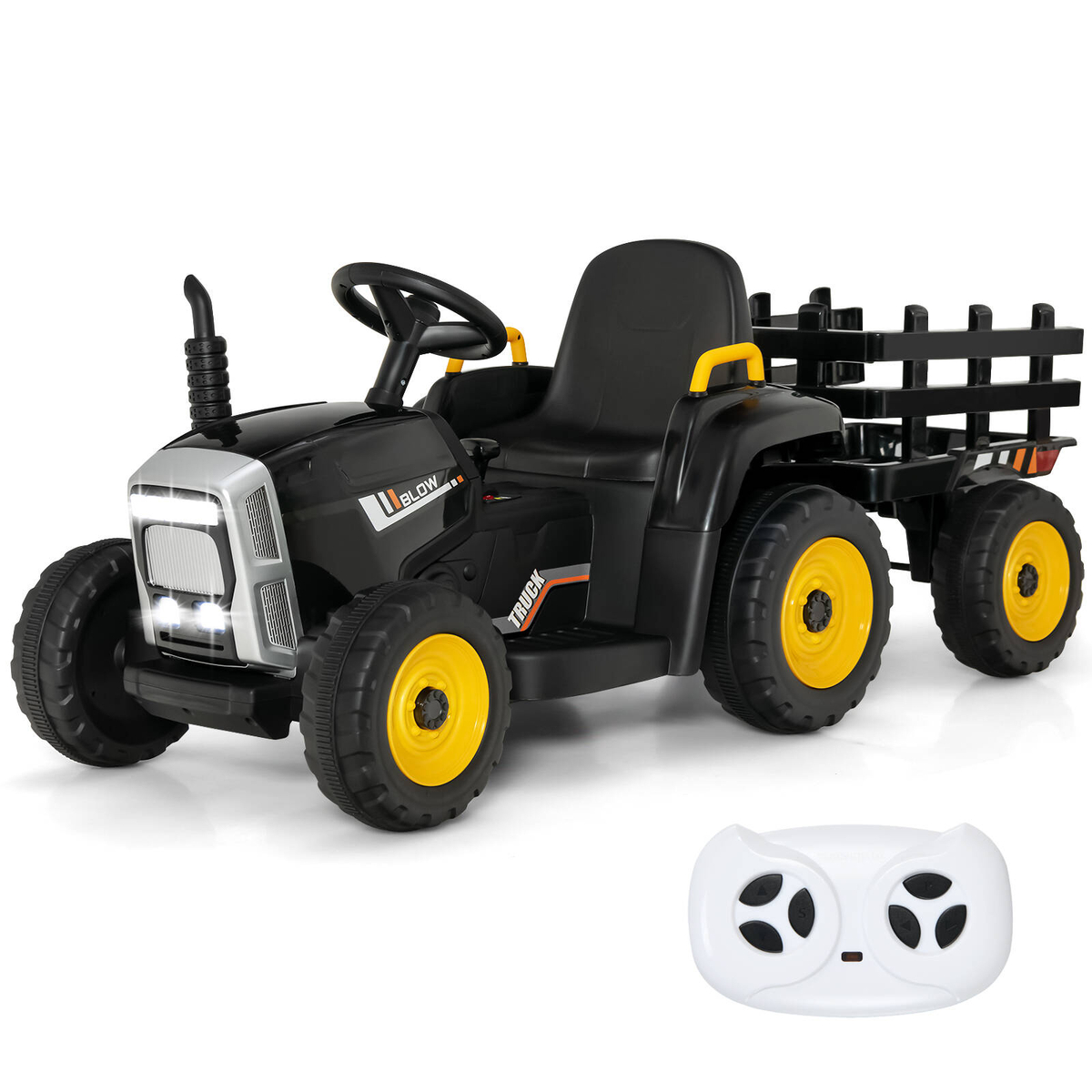 Costway 12V Kids Electric Ride On Tractor with Trailer Black - Bunnings ...