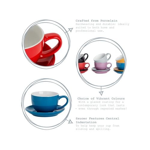 Argon Tableware 12 Piece Coloured Cappuccino Cup And Saucer Set - Red ...