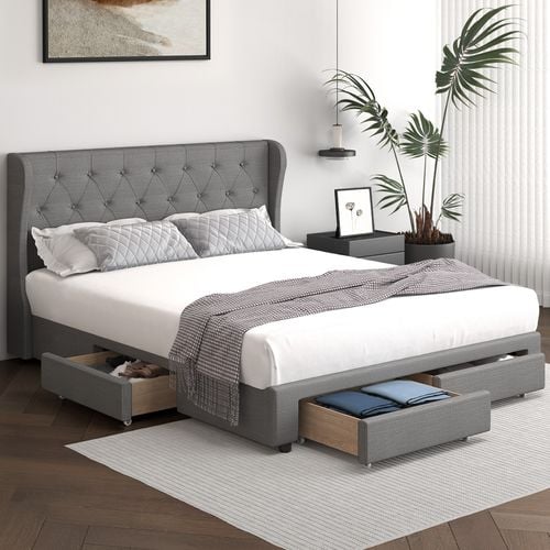 Oikiture Bed Frame King Size Base With 4 Storage Drawers - Bunnings ...