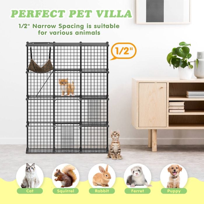 Advwin Cat Cage 4 Tier Large DIY Pet Crate Cat Villa Cat Enclosure ...