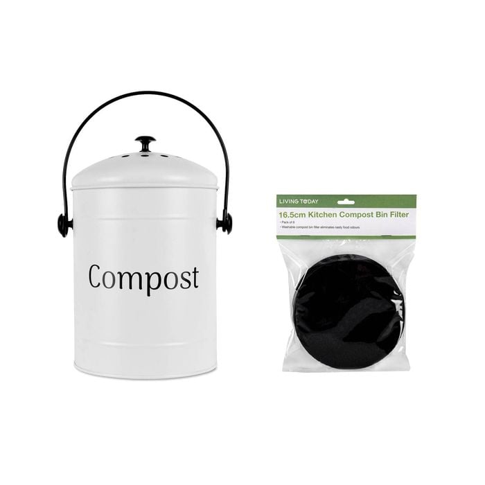 5L Kitchen Bench Compost Bin with 6 Replacement Activated Carbon ...