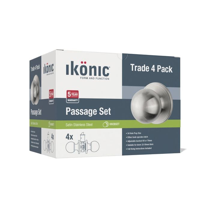 Ikonic Stainless Steel Passage Knob Set - 4 Pack - Bunnings New Zealand