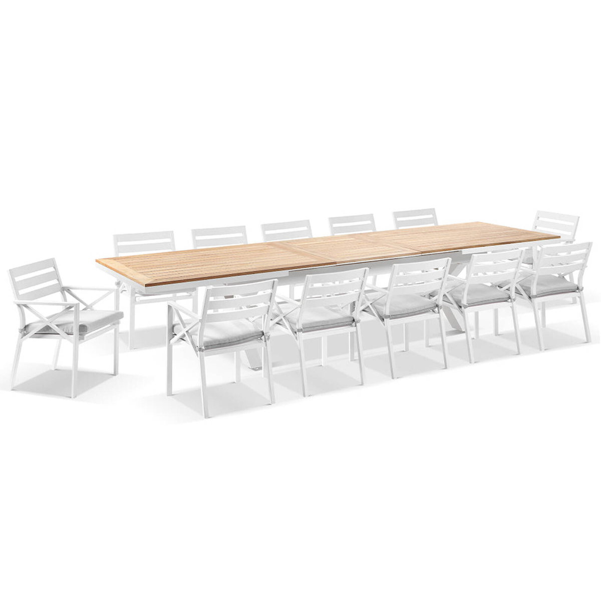 Austin Outdoor 3m - 3.8m Extension Teak and Aluminium Table with 12 ...