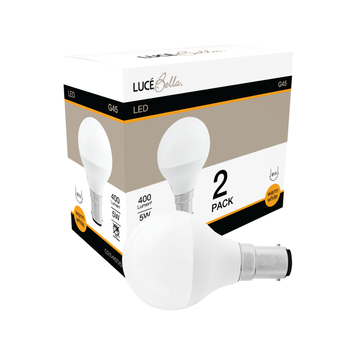 Luce Bella Fancy Round B15 LED 400lm Warm White 5W Globe - 2 Pack ...