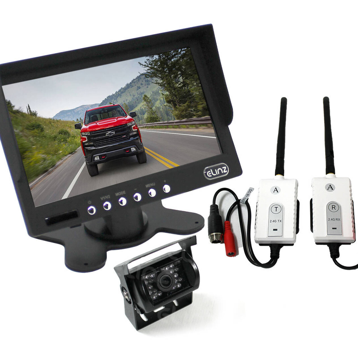 Elinz 7"LCD Monitor HD 4PIN CCD Reversing Camera Digital Wireless ...