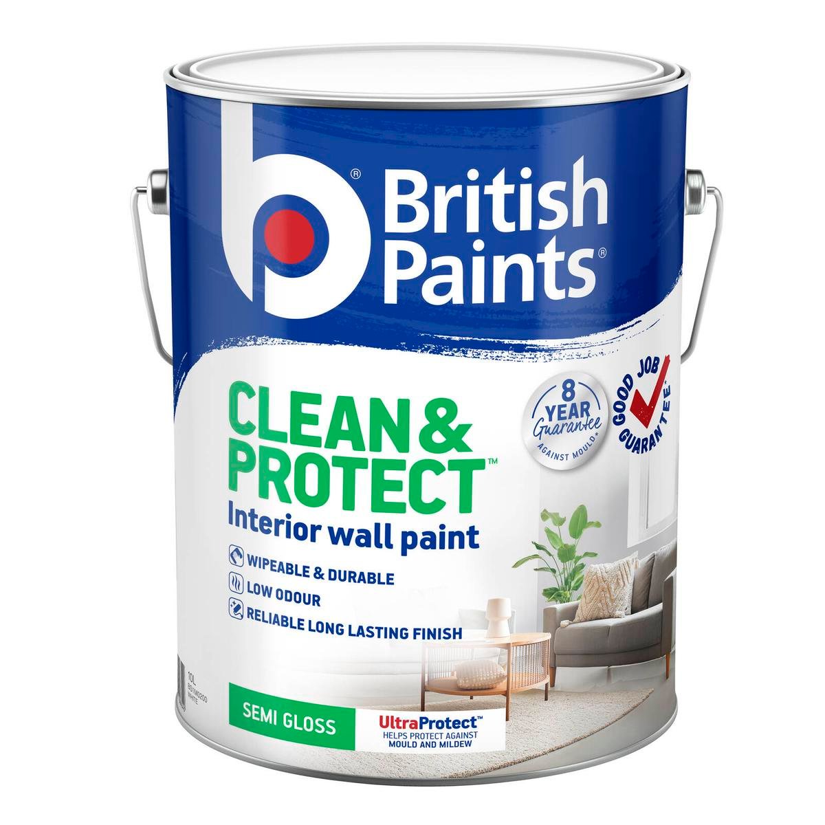 British Paints 10L White Semi Gloss Clean and Protect Interior Paint ...