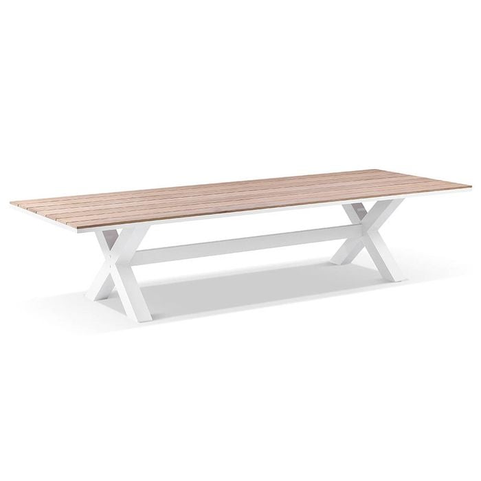 Kansas 3m Outdoor Teak Timber and Aluminium Rectangle Dining Table 3m ...