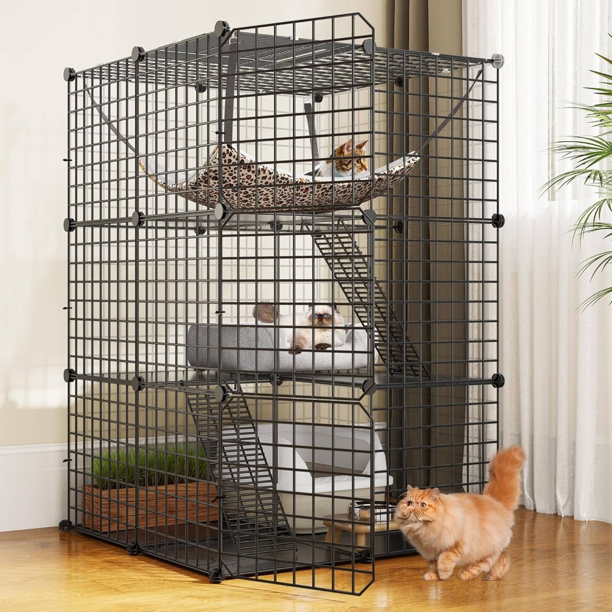 Advwin Cat Cage 3 Tier DIY Pet Crate Cat Villa Cat Enclosure - Bunnings ...