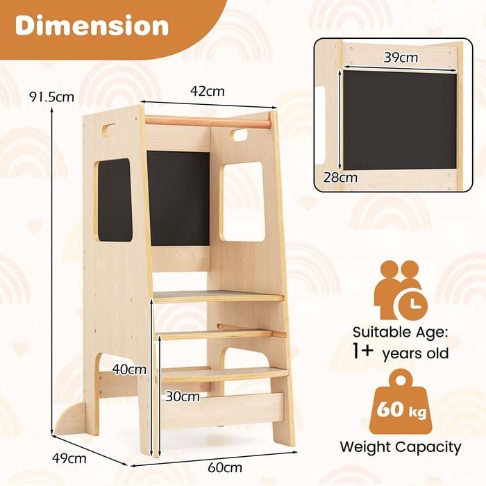 Costway Kitchen Step Stool w/Chalkboard Adjustable Standing Tower ...