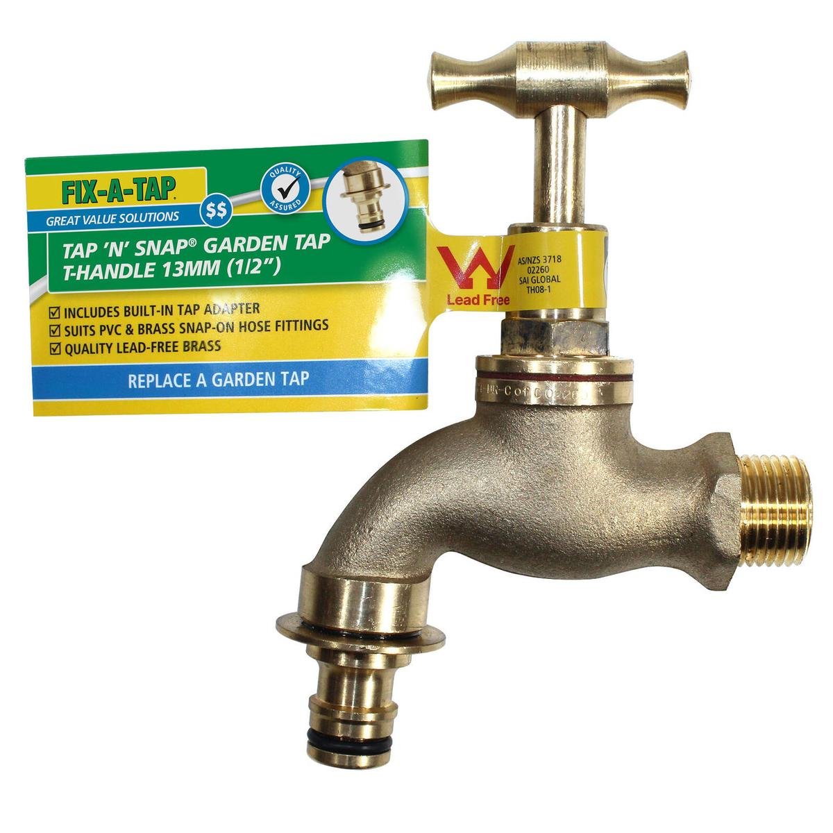 FIX-A-TAP 13mm 1/2" Brass Lead-Free Garden Tap 'N' Snap - Bunnings ...