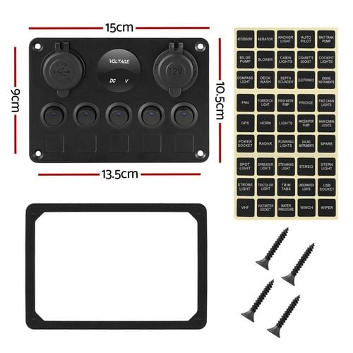 Giantz 5 Gang 12V Switch Panel For Car Boat Marine USB ON-OFF LED ...