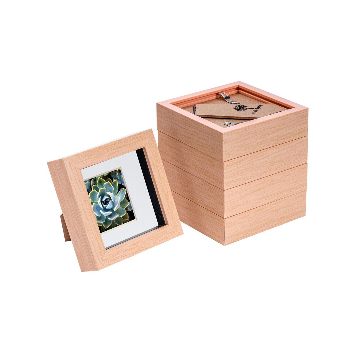 Nicola Spring Shadow Box Frames - 4 x 4" with 2 x 2" Mount - Light Wood ...
