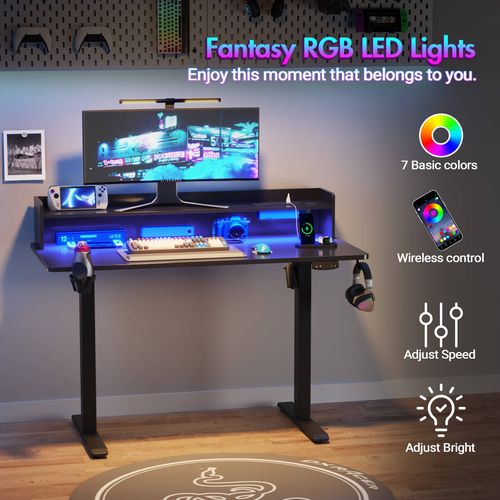 Advwin LED RGB Light Electric Standing Desk with Power Outlets ...