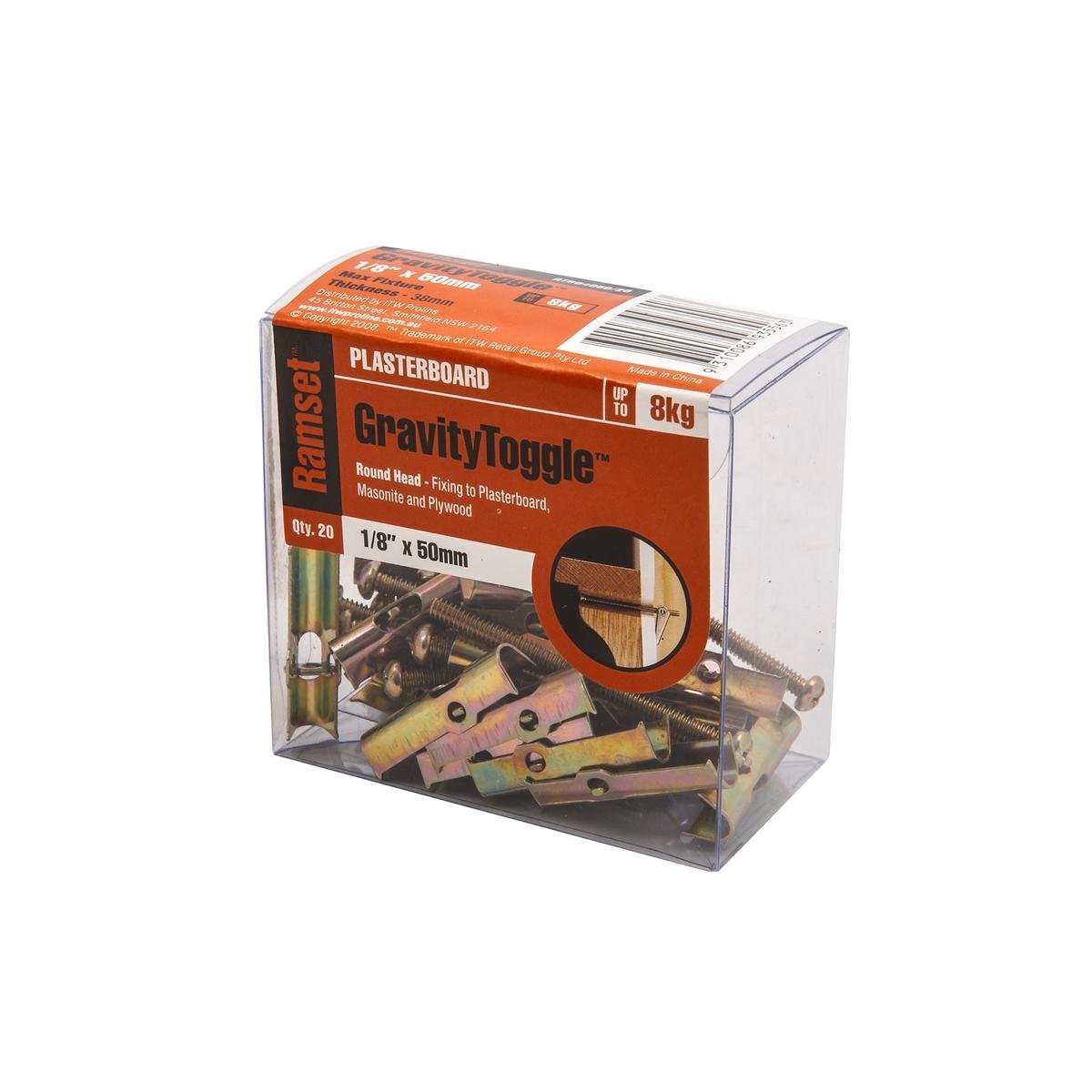Ramset 1 / 8" x 50mm Plasterboard Gravity Toggle - 20 Pack - Bunnings Australia
